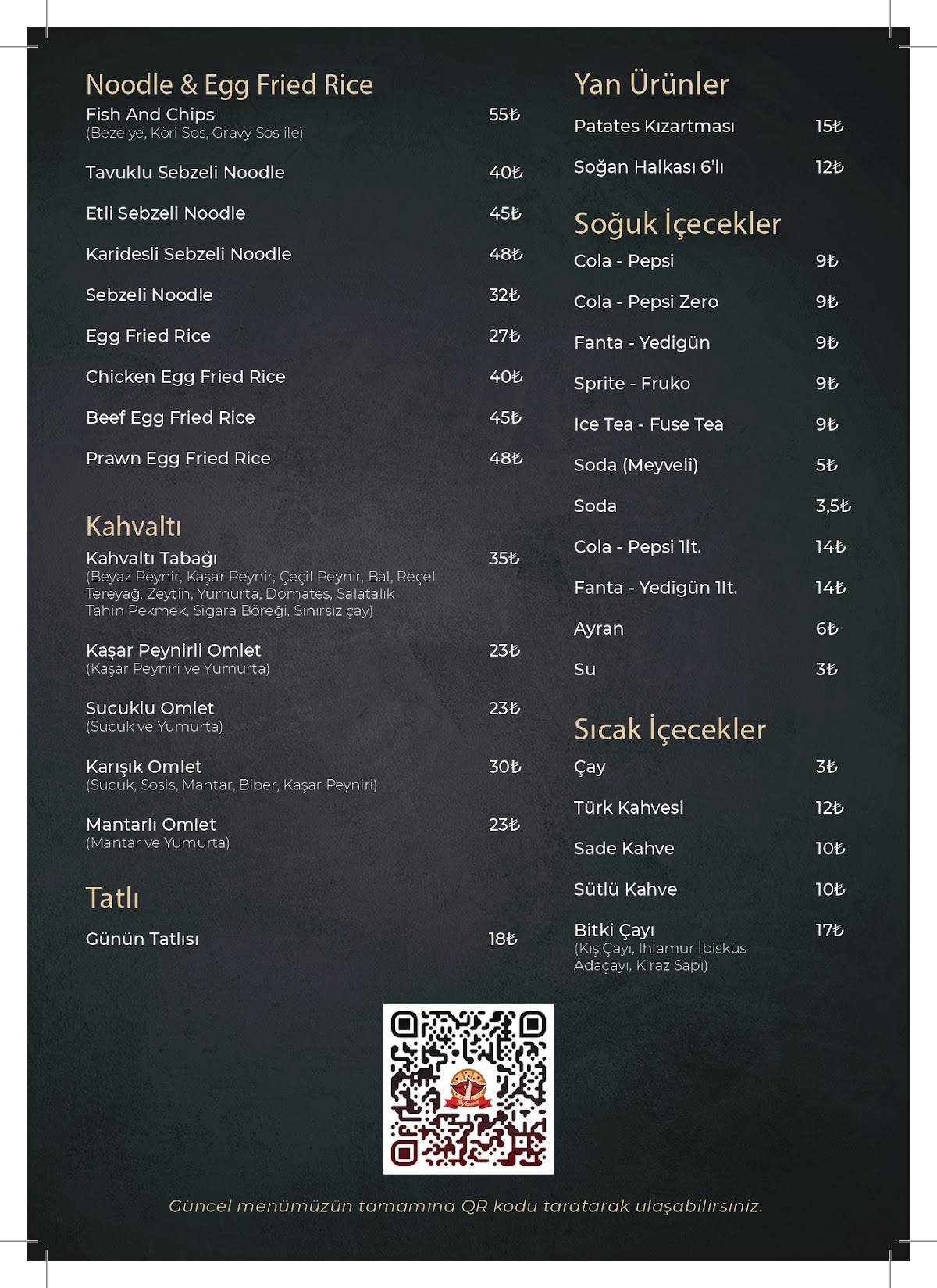 Menu at My Secret Pizza, Istanbul