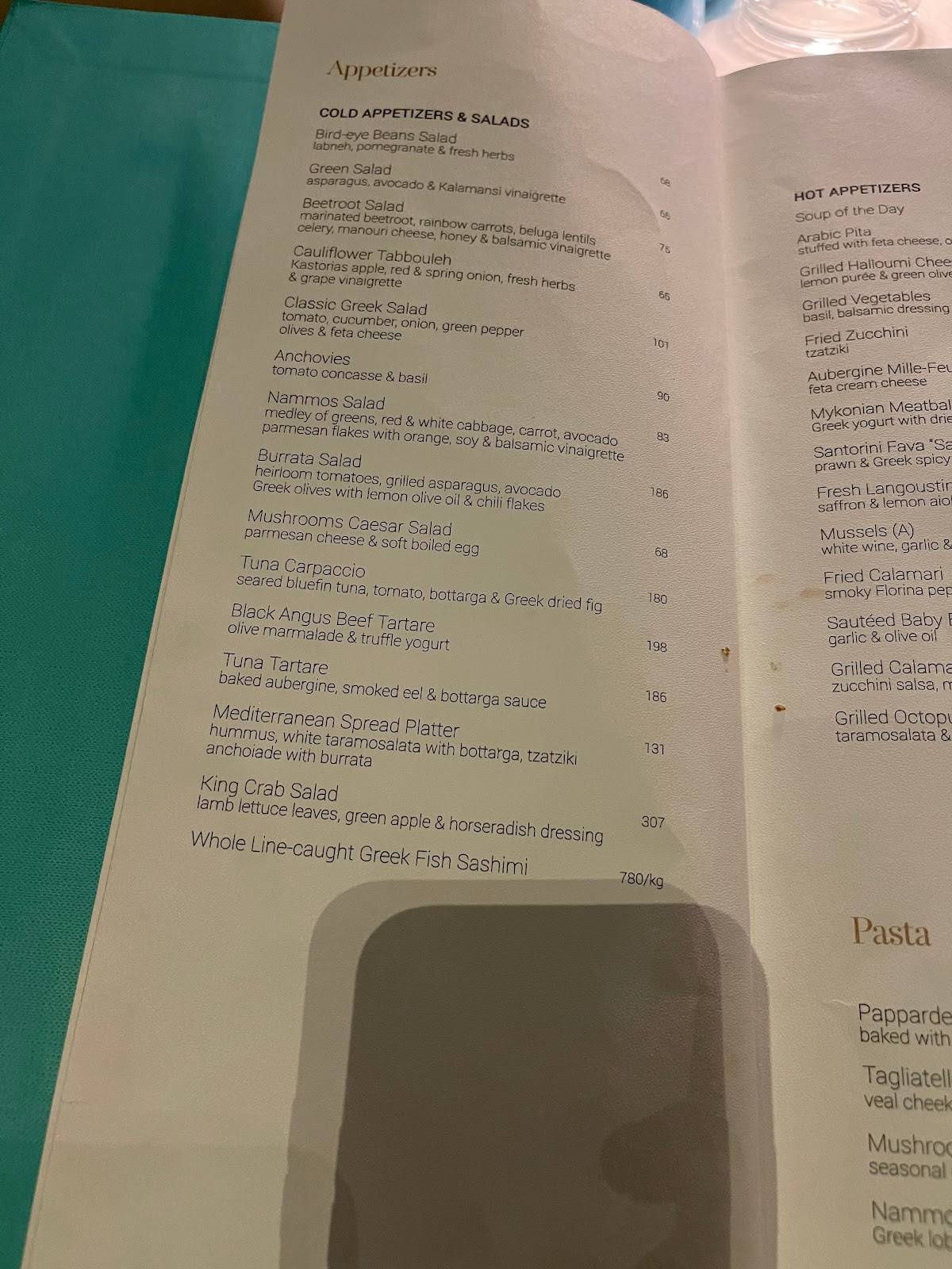 Menu at NAMMOS Dubai restaurant, Dubai