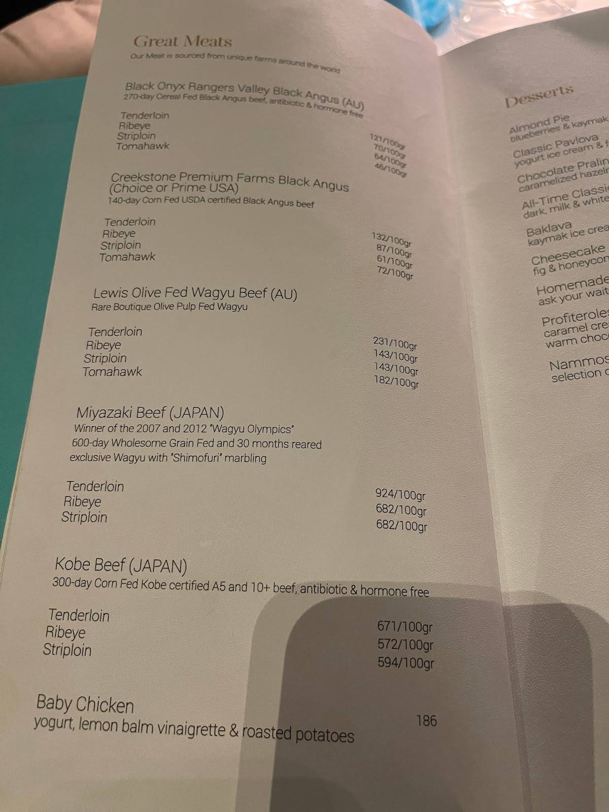 Menu at NAMMOS Dubai restaurant, Dubai