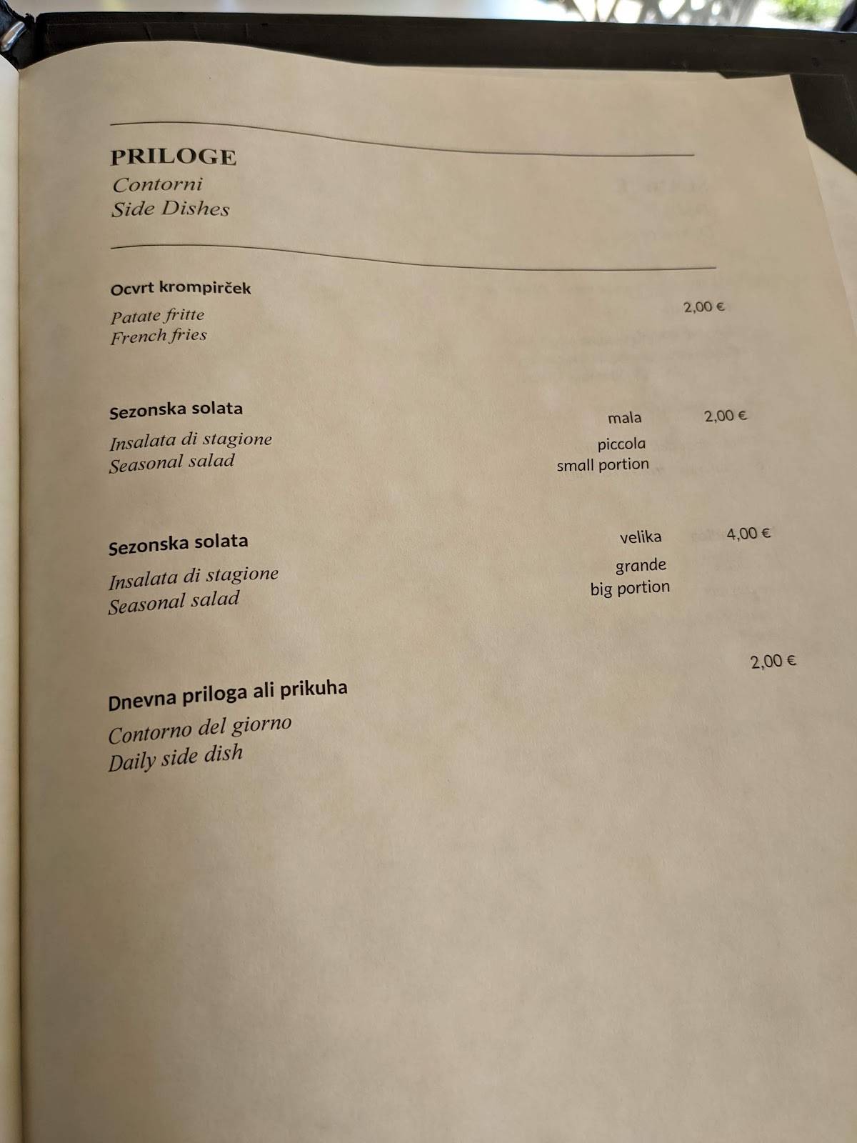 Carta de NOE Wine Bar & Restaurant, Volčja Draga