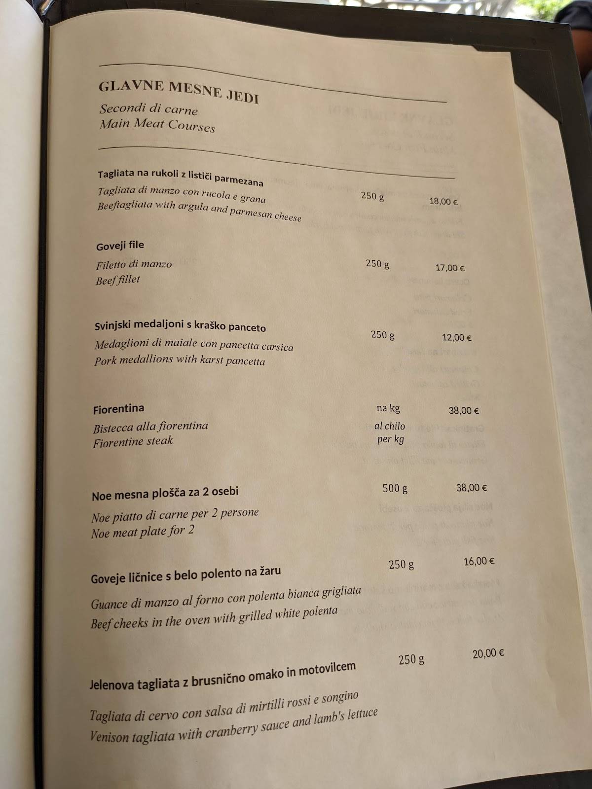 Menu at NOE Wine Bar & Restaurant, Volčja Draga