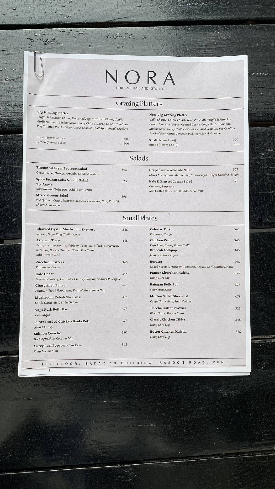 Menu at NORA TERRACE BAR & KITCHEN, Pune