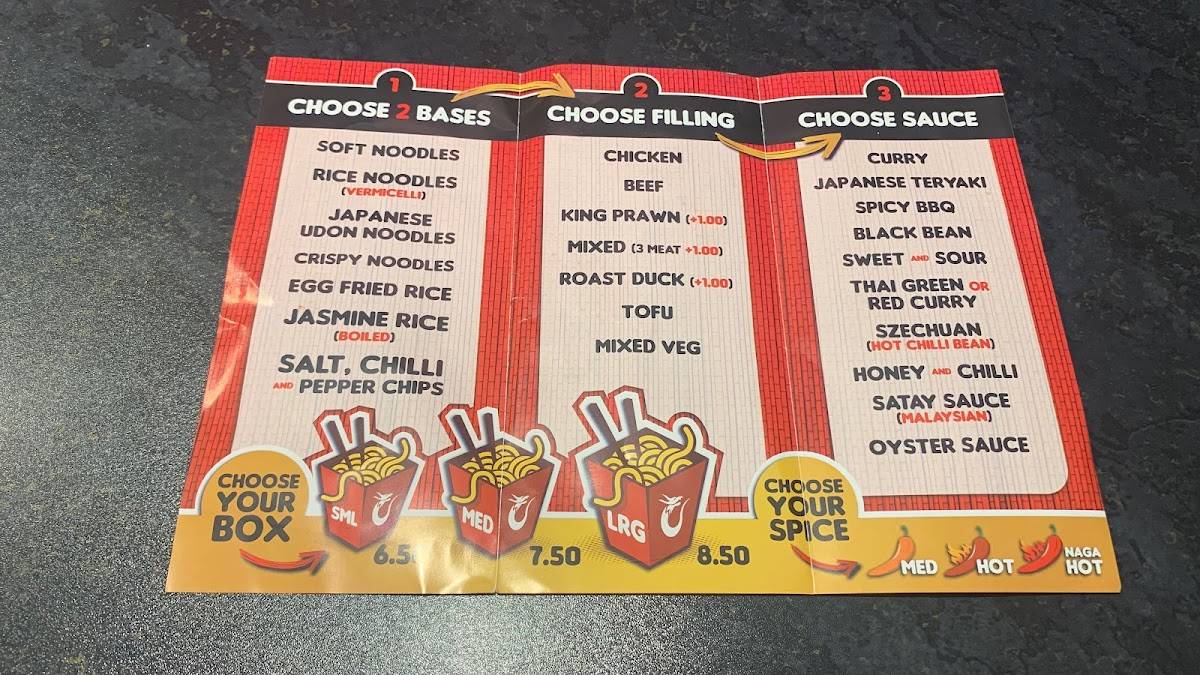 Menu at Naga Noodles restaurant, Sunderland, 16 Holmeside