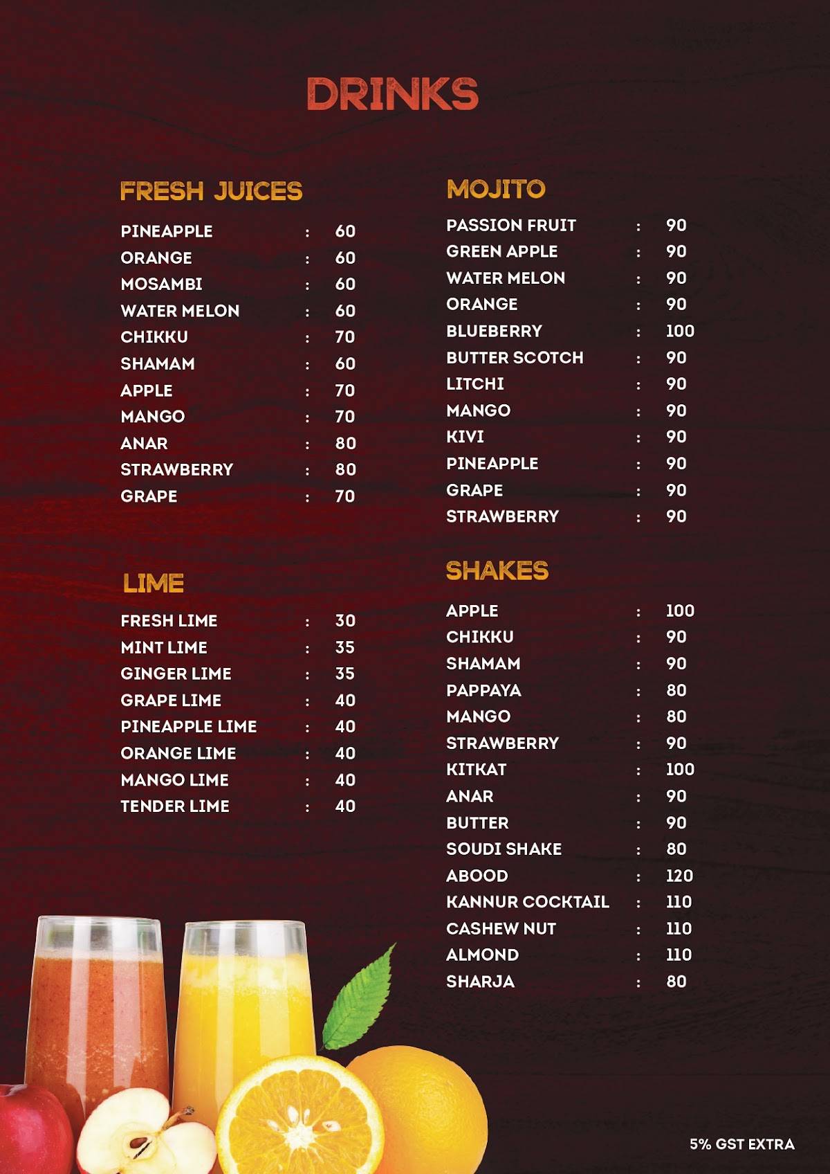 Menu at Nahdi Kuzhimandhi, Edappal