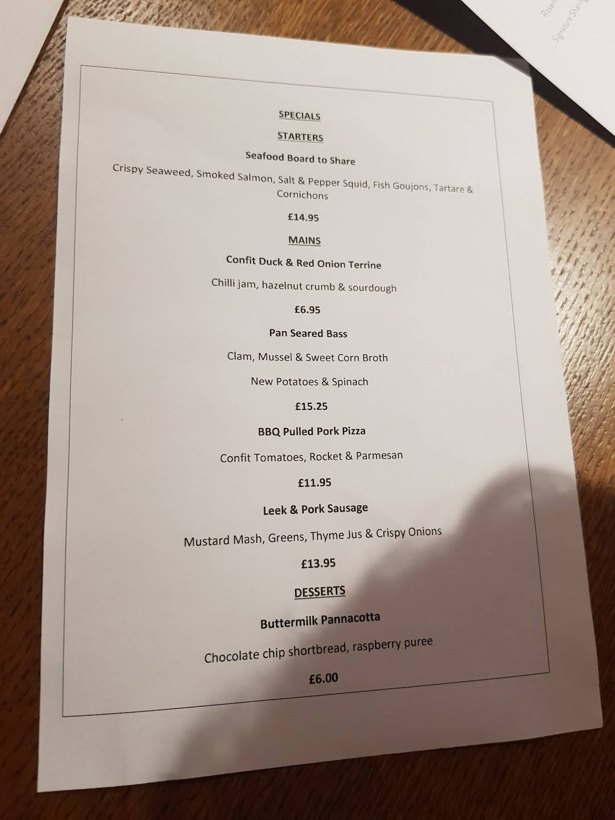 Menu at Egypt Mill Hotel & Restaurant, Stroud