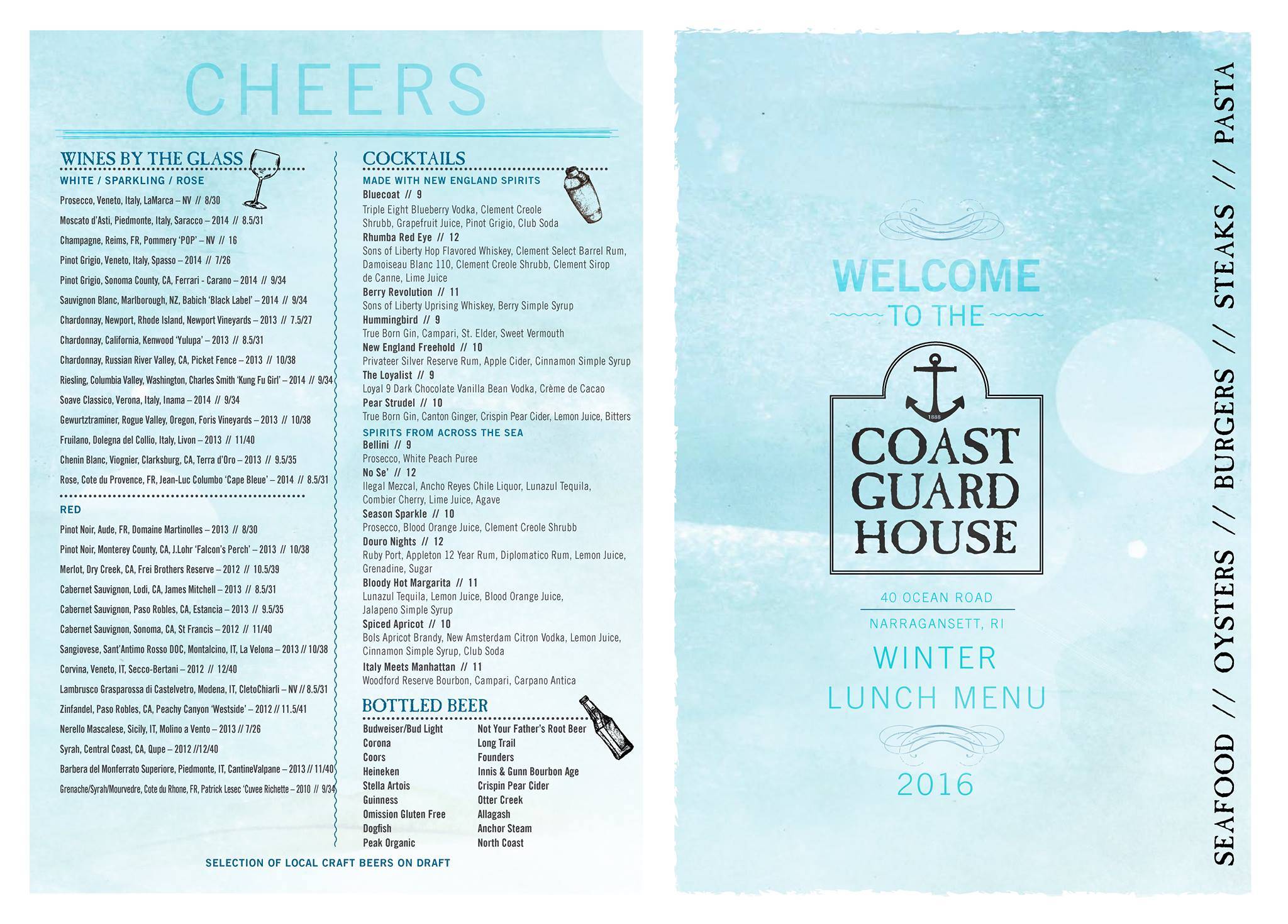 Menu at The Coast Guard House Restaurant, Narragansett