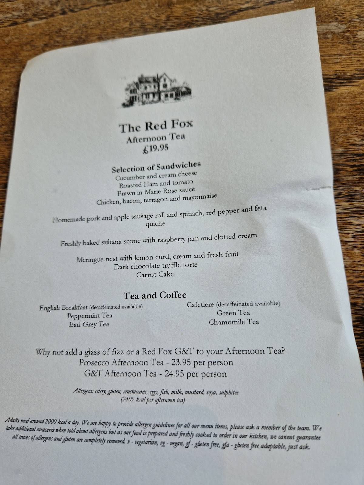 Menu at The Red Fox pub & bar, Neston, The Red Fox