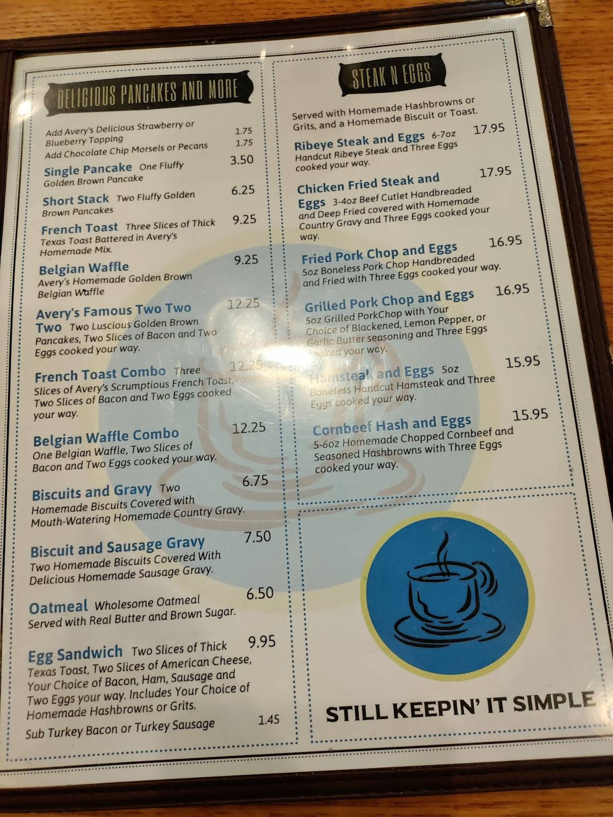 Menu at Avery's Kitchen restaurant, New Braunfels