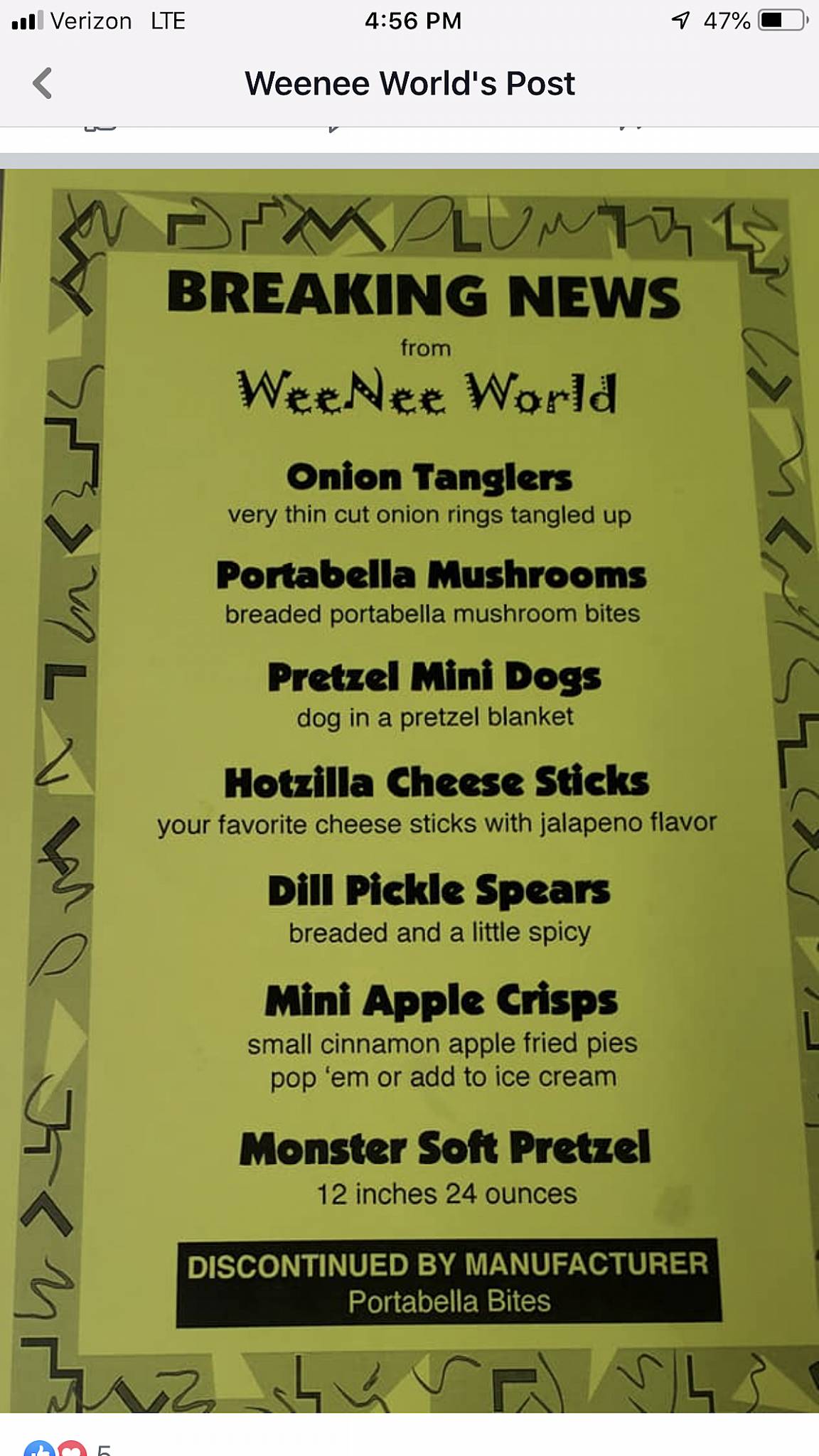 Menu at Weenee World fast food, New Castle