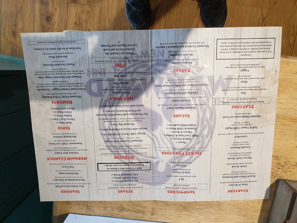 Menu at The Mermaid Inn pub & bar, Newquay