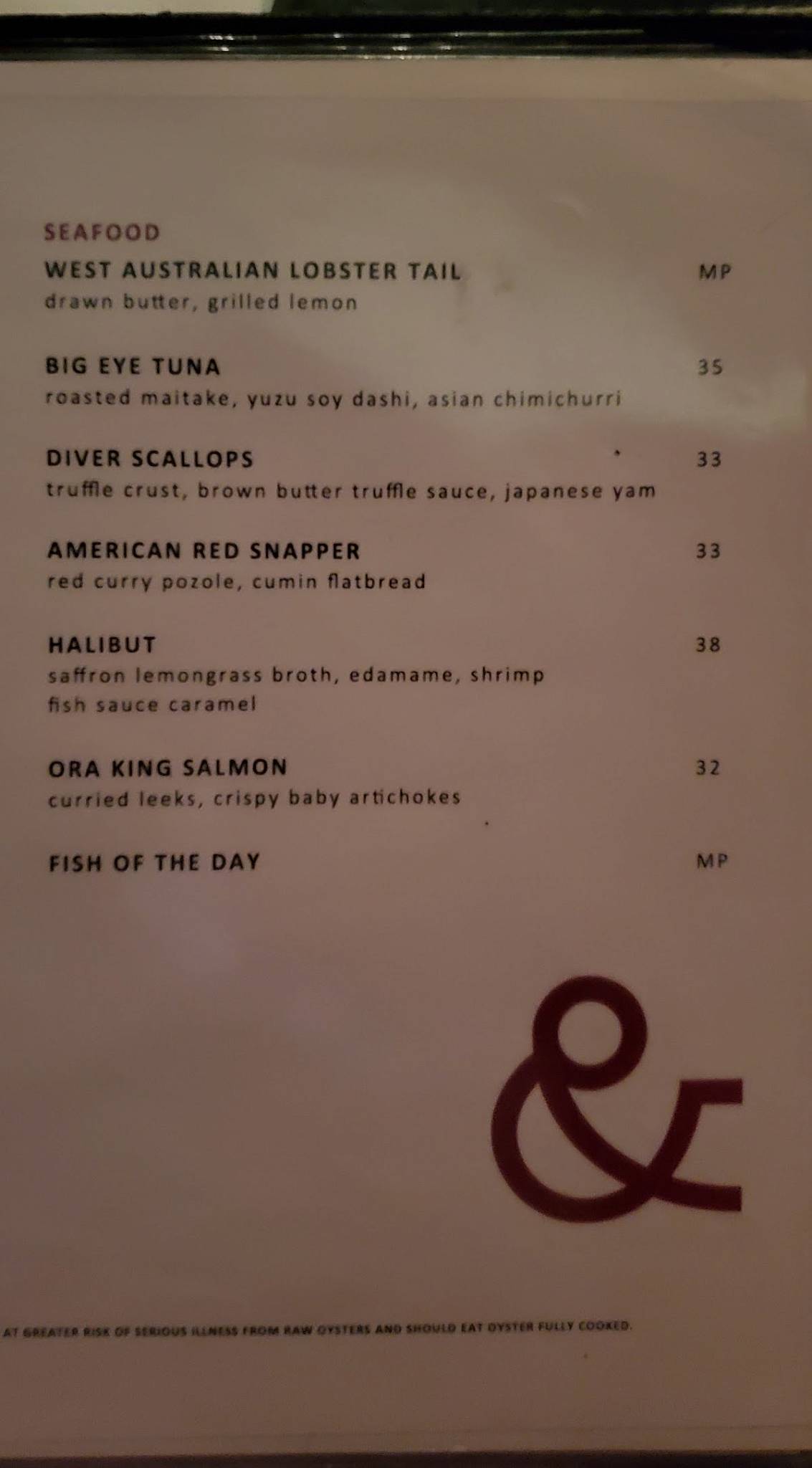 Menu at Nick & Sam's steakhouse, Dallas, Maple Ave