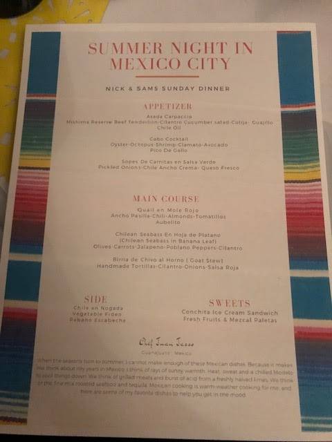 Menu at Nick & Sam's steakhouse, Dallas, Maple Ave