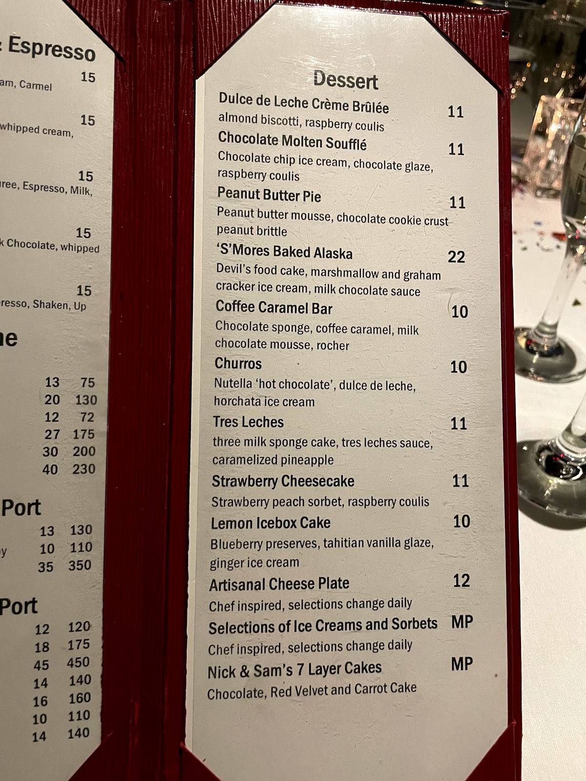 Menu at Nick & Sam's steakhouse, Dallas, Maple Ave
