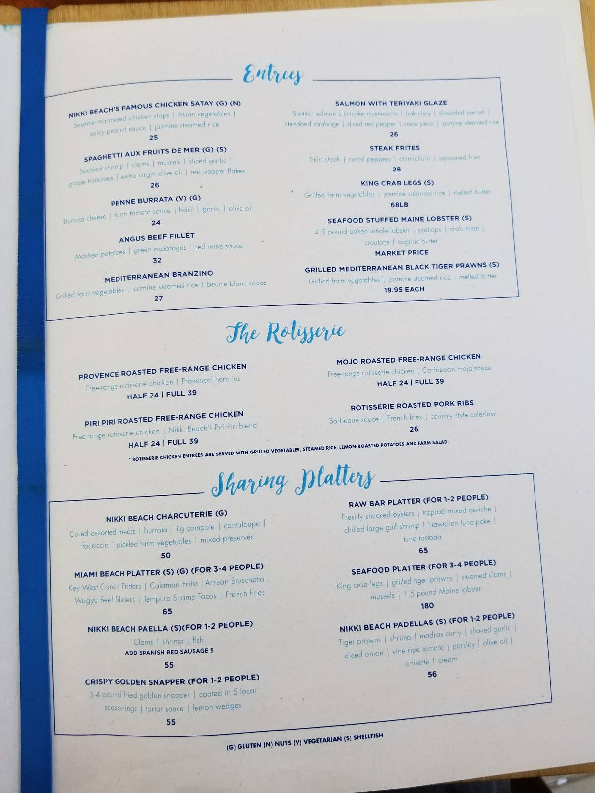 Menu at Nikki Beach Miami restaurant, Miami Beach, 1 Ocean Dr