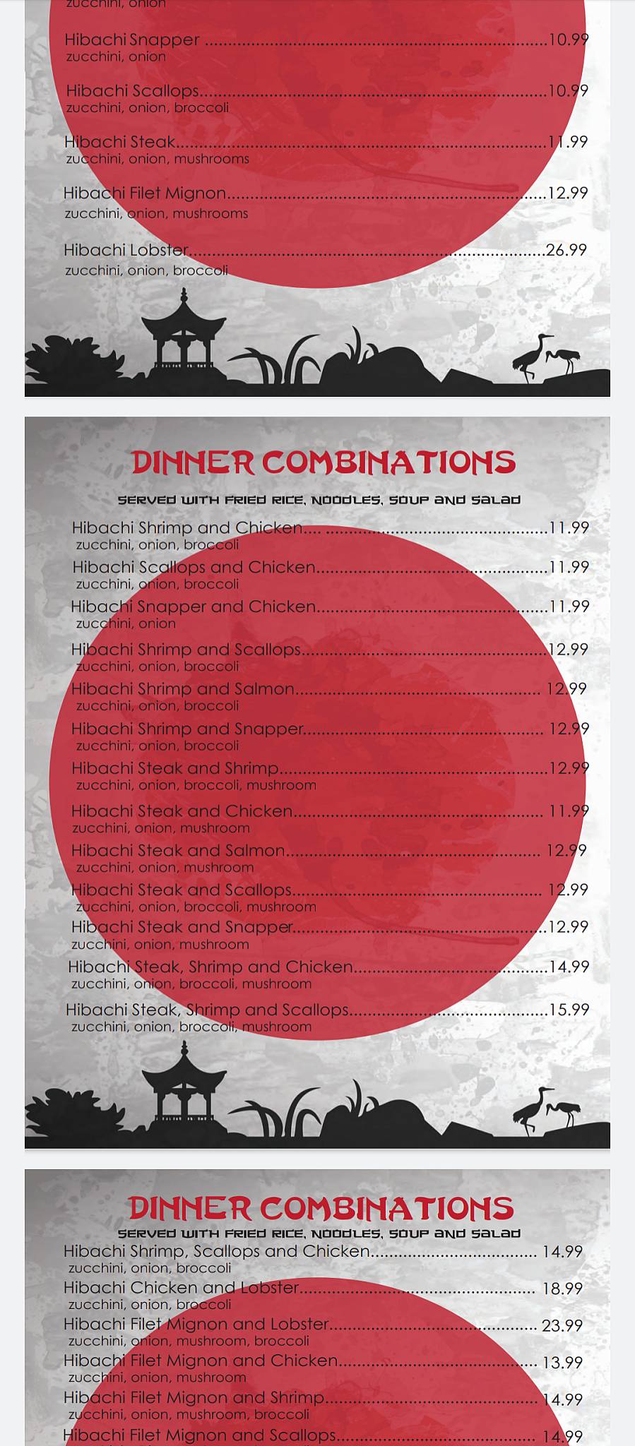 Menu at Niobe Japanese Steakhouse, Graham