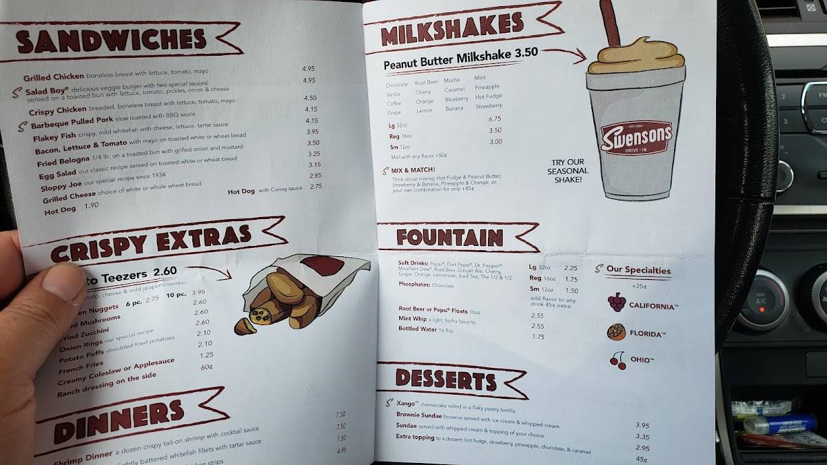 Menu at Swensons Drive-In fast food, North Olmsted