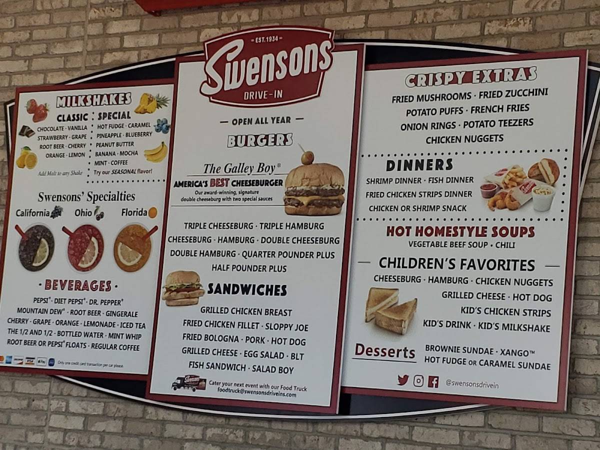 Menu at Swensons Drive-In fast food, North Olmsted