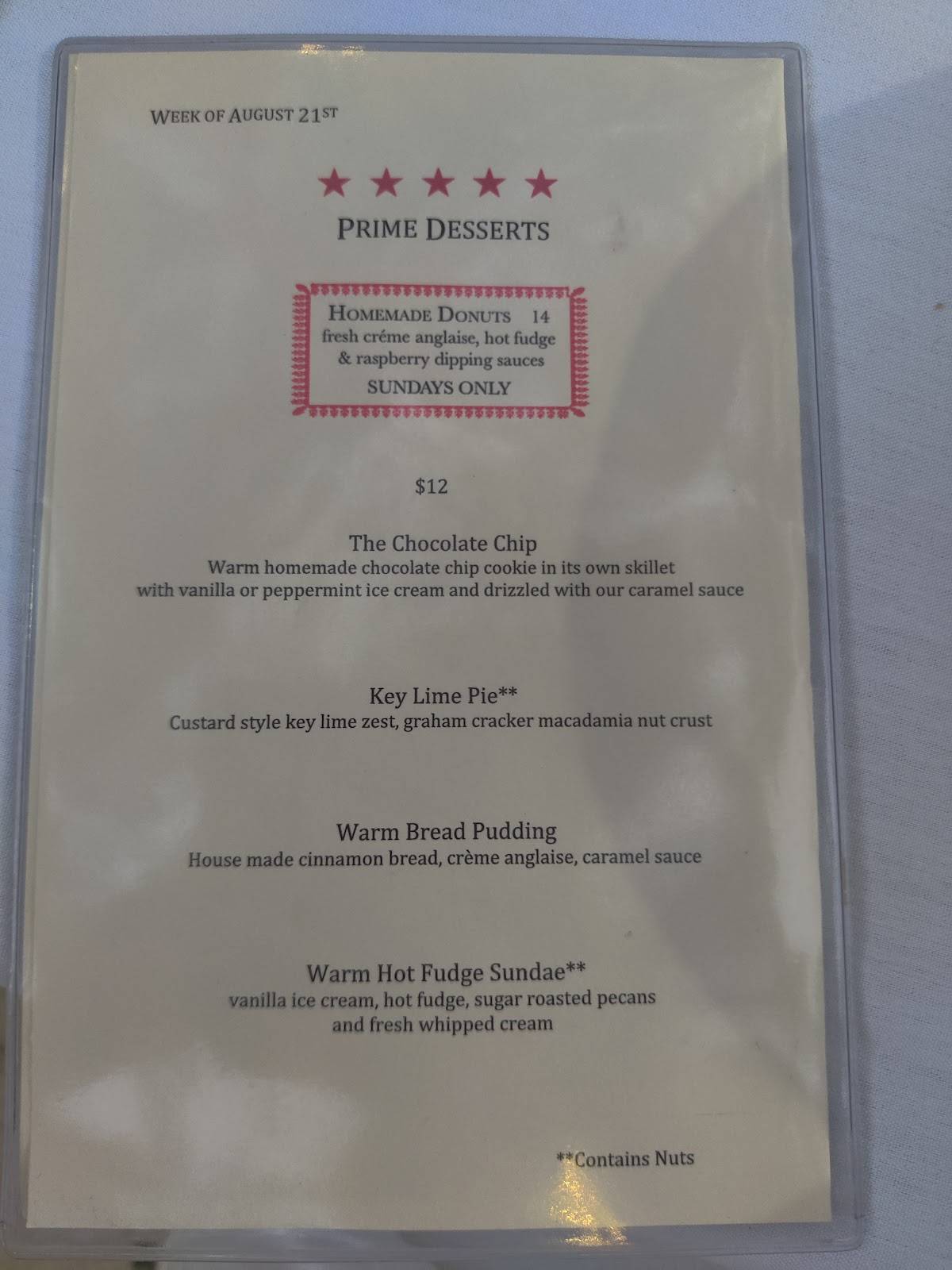 Menu at the River House restaurant, Palm Beach Gardens, PGA Boulevard