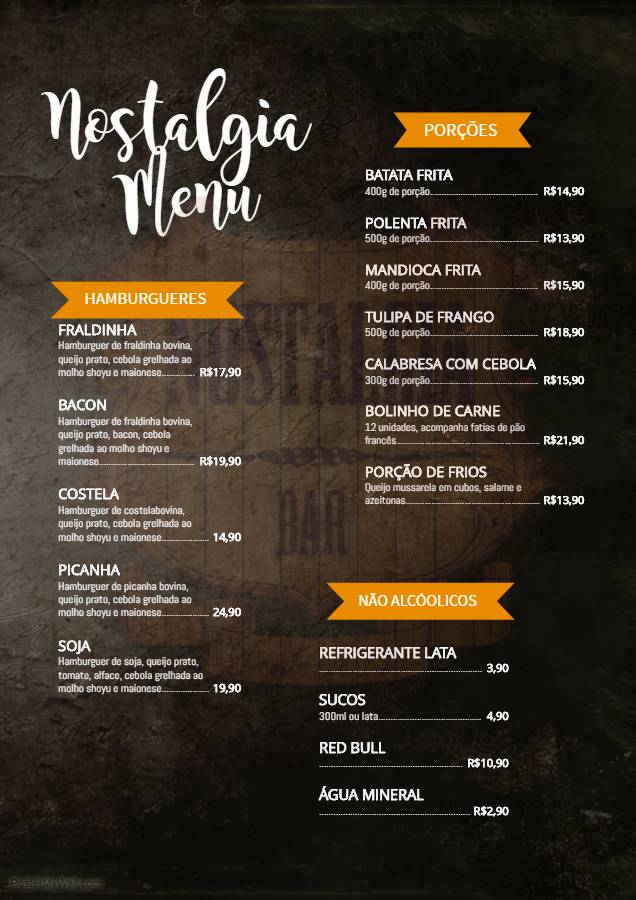 Menu at Nostalgia Bar, Curitiba