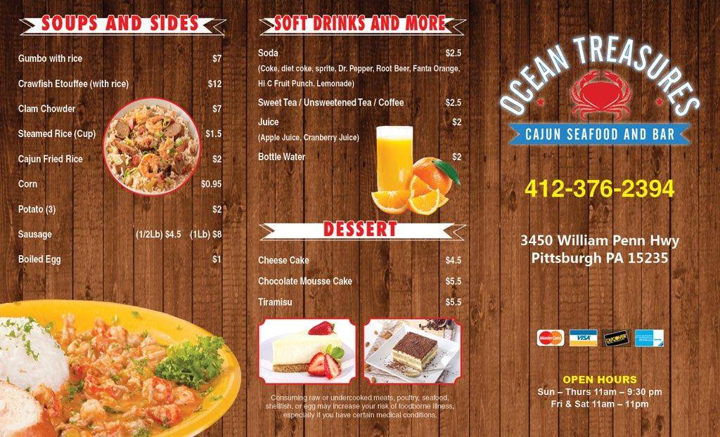 Menu at Ocean Treasures Cajun Seafood and Bar, Pittsburgh, William Penn Hwy