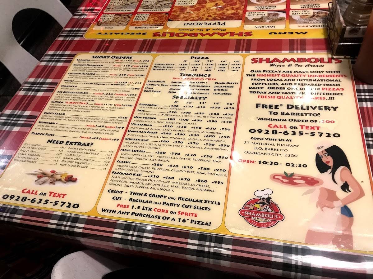 Menu at Shamboli's Pizza pizzeria, Olongapo, 57