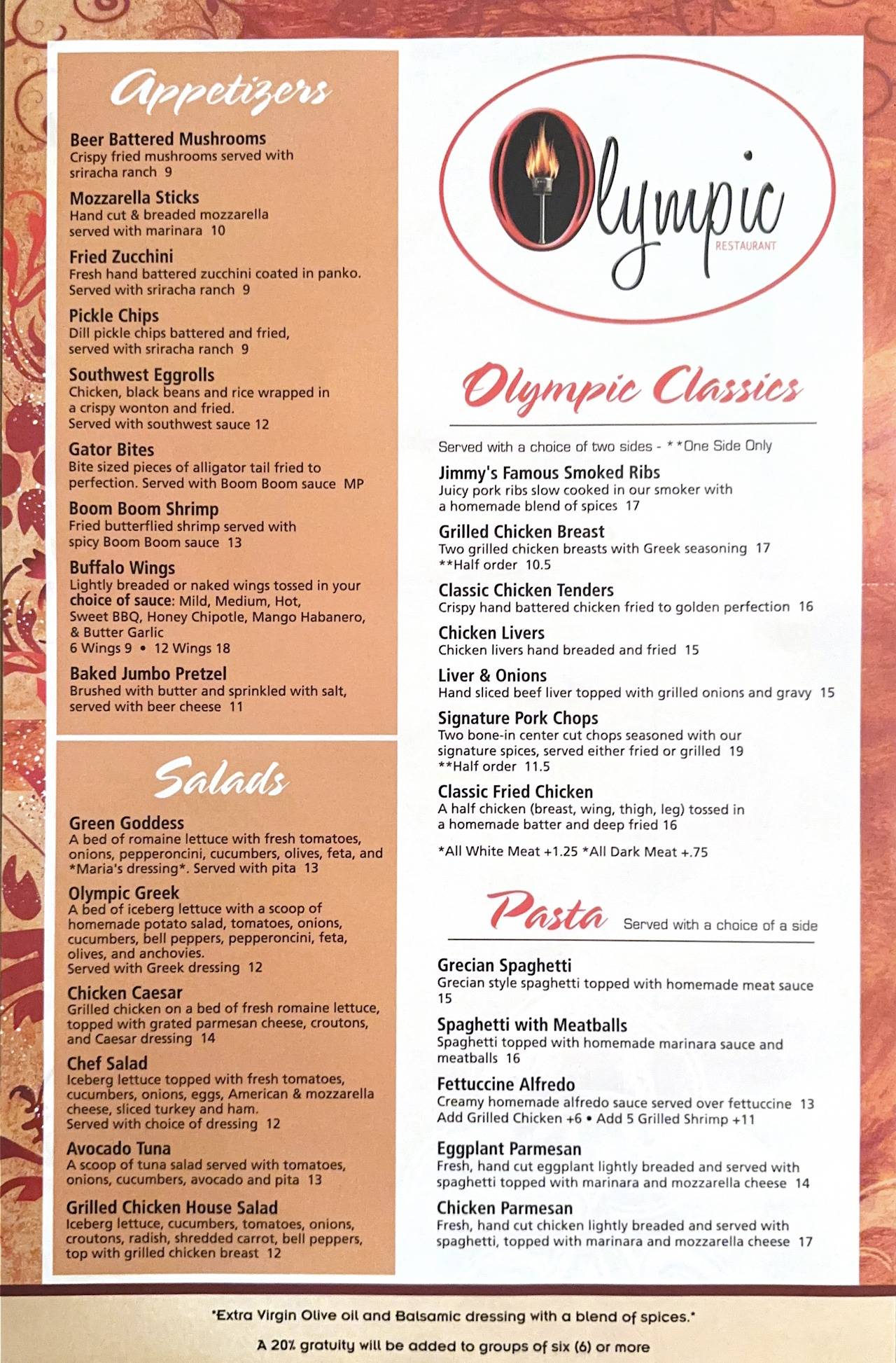 Menu at Olympic Restaurant, Avon Park