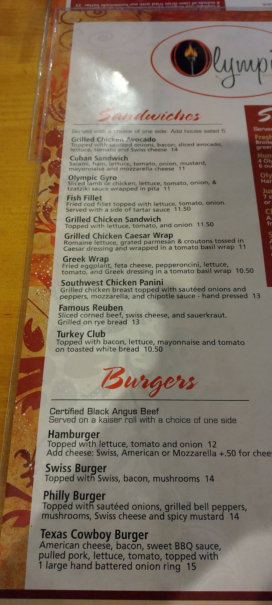 Menu at Olympic Restaurant, Avon Park