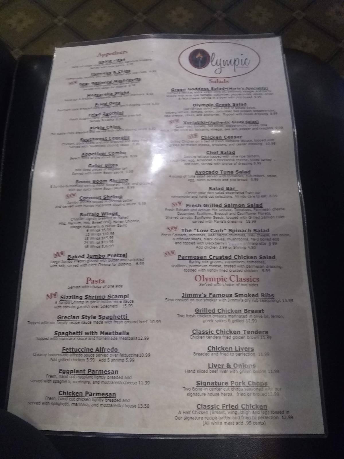 Menu at Olympic Restaurant, Avon Park