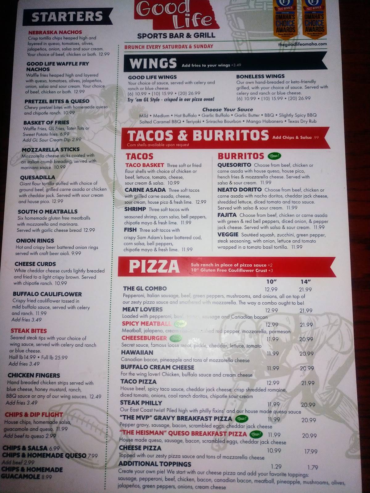 Menu at Good Life Sports Bar & Grill "OG" - 180th & Pacific, Omaha, S ...