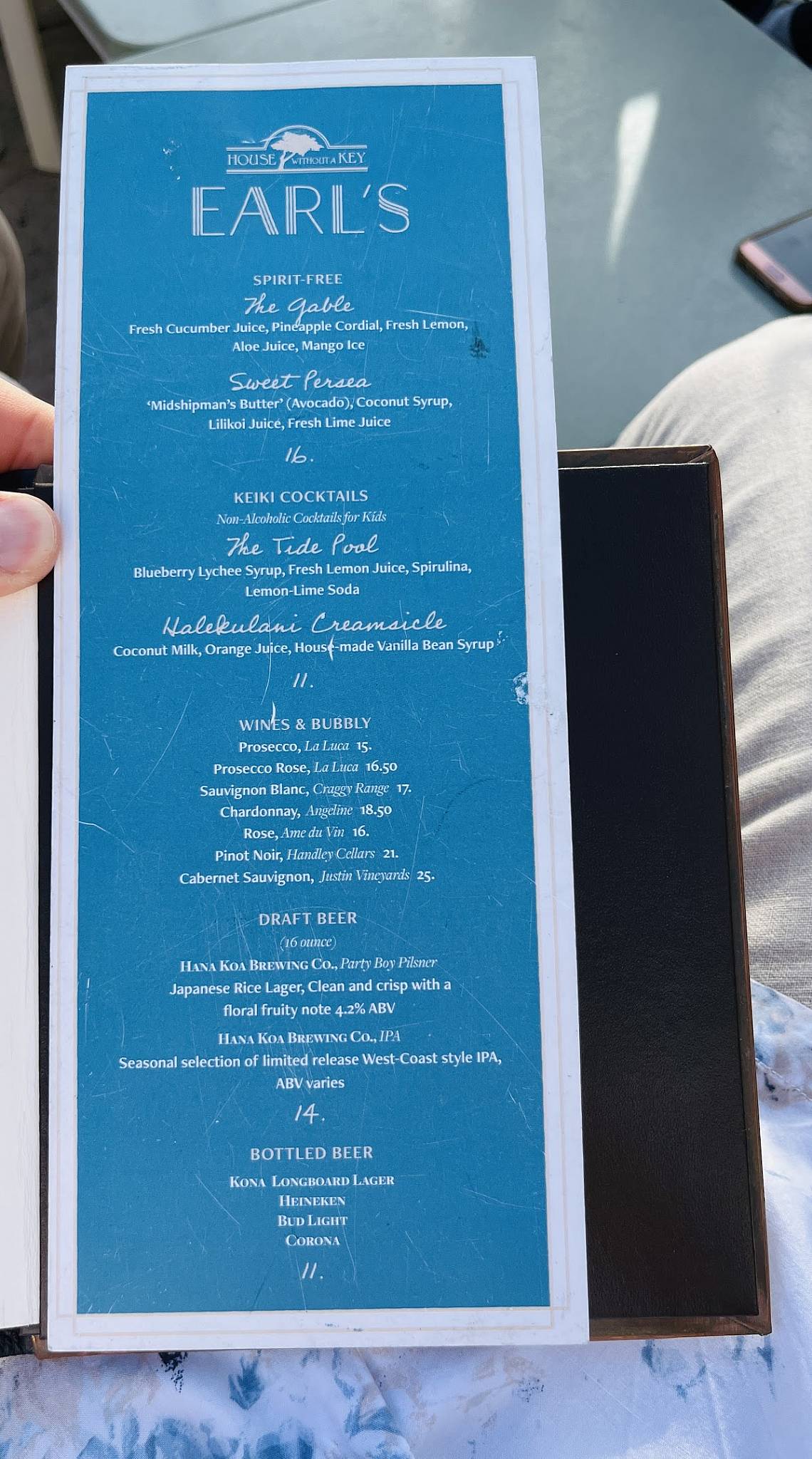 Menu at Orchids restaurant, Honolulu