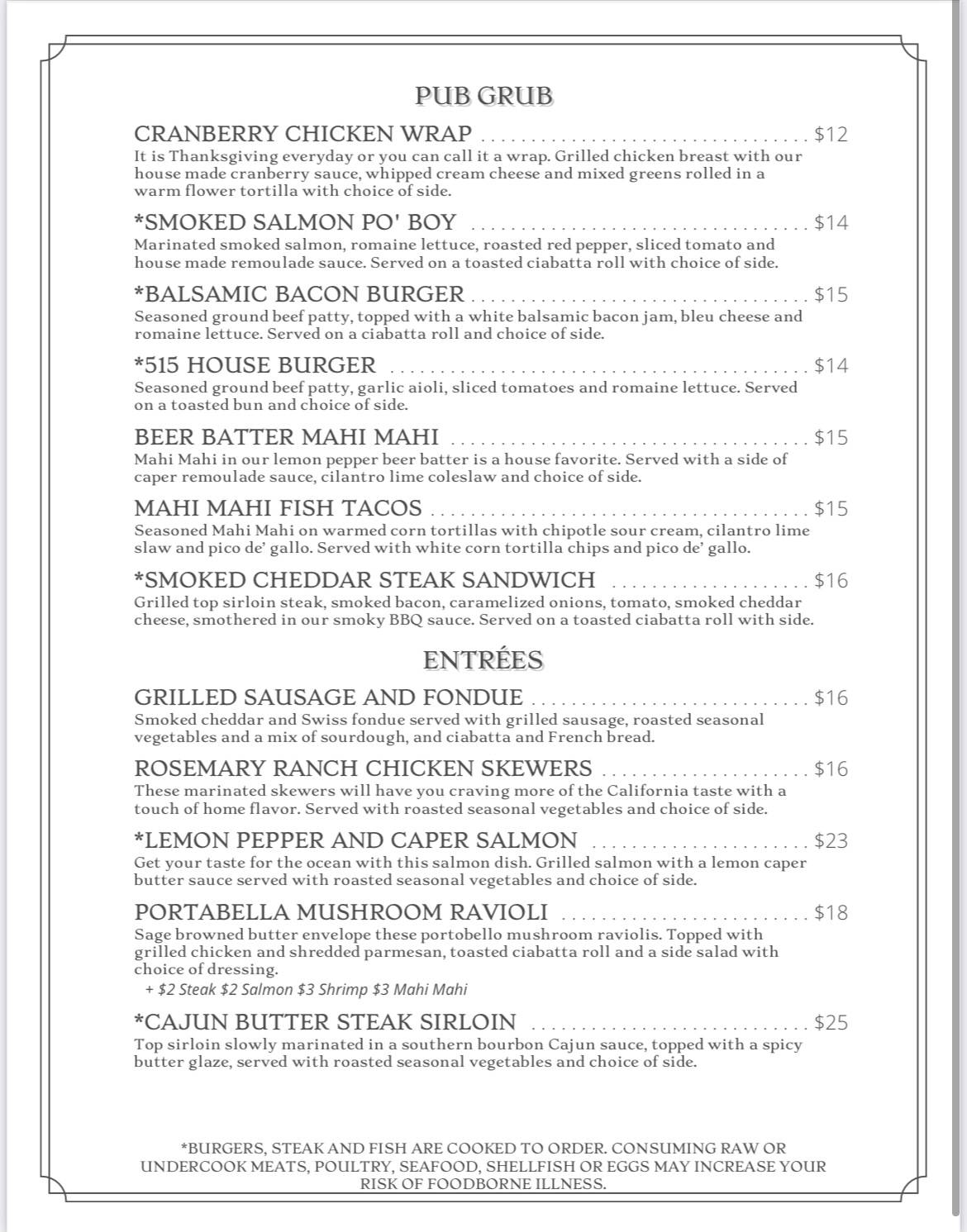 Menu at Oregon City Grill restaurant, Oregon City