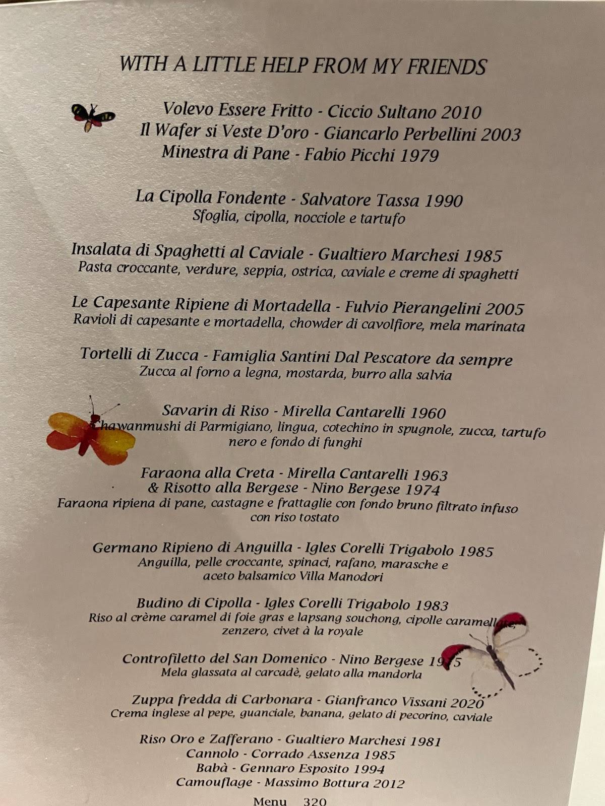 Menu at Osteria Francescana restaurant, Modena