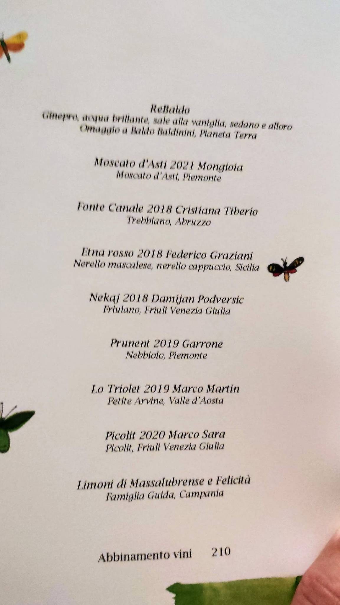 Menu at Osteria Francescana restaurant, Modena