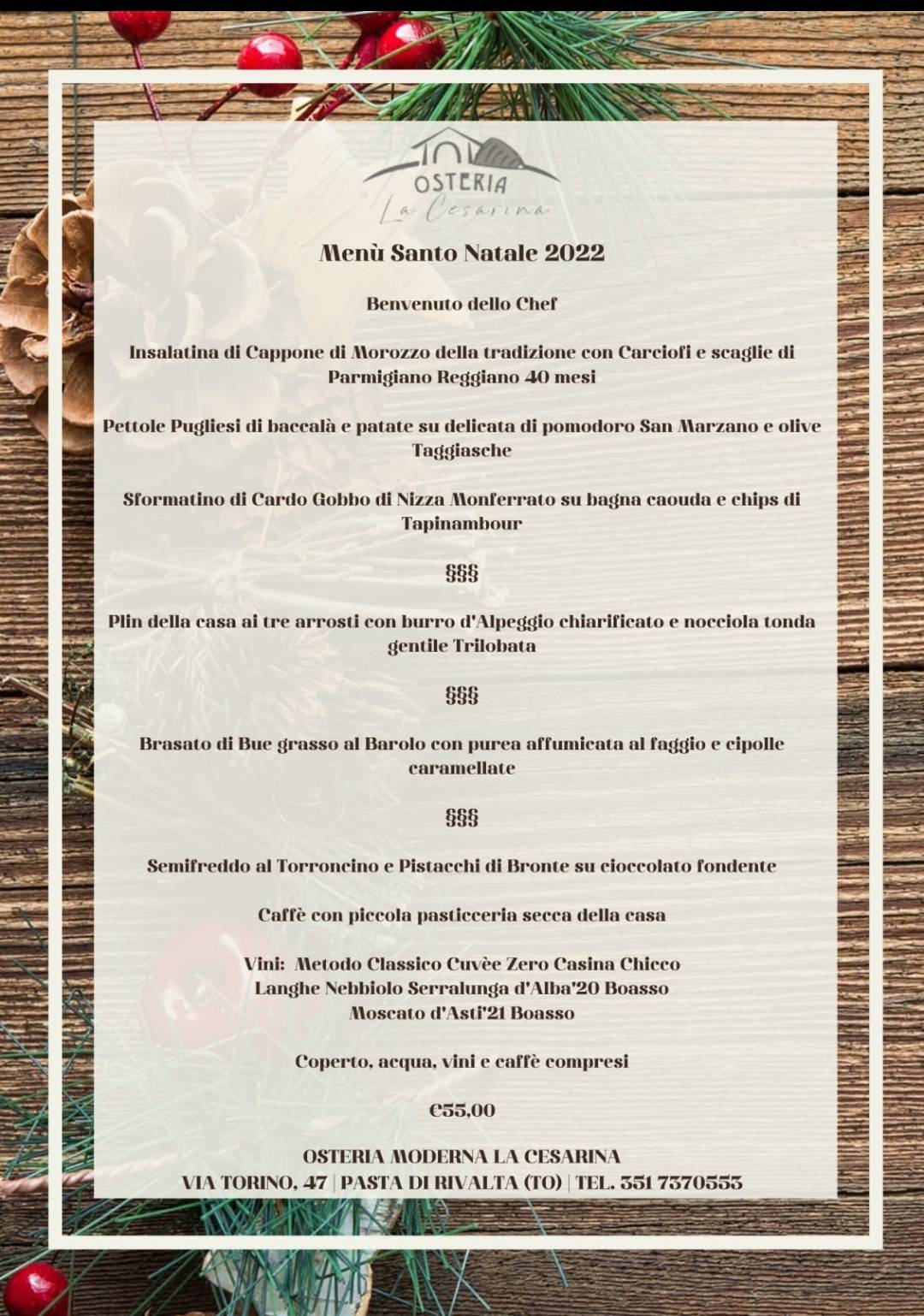Speisekarte von Osteria Moderna La Cesarina restaurant, Pasta