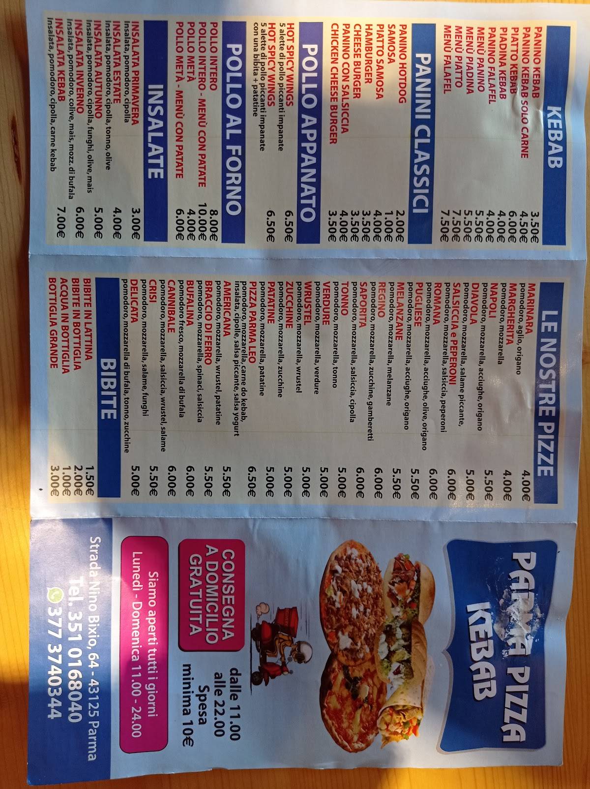 Menu da PARMA PIZZA & KEBAB - PAKISTANI FOOD ristorante, Parma
