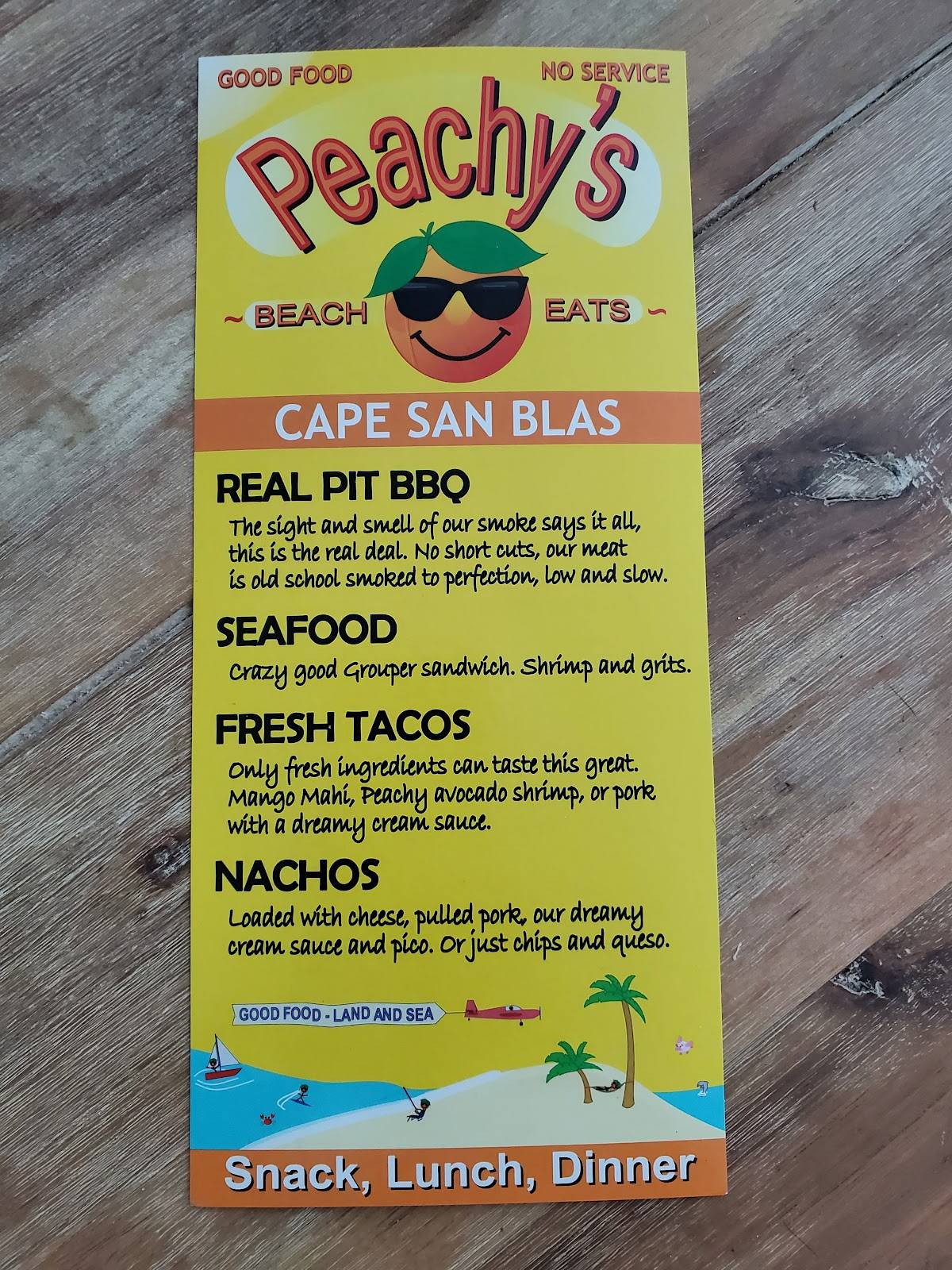 Menu at PEACHY'S BEACH EATS BBQ, Cape San Blas