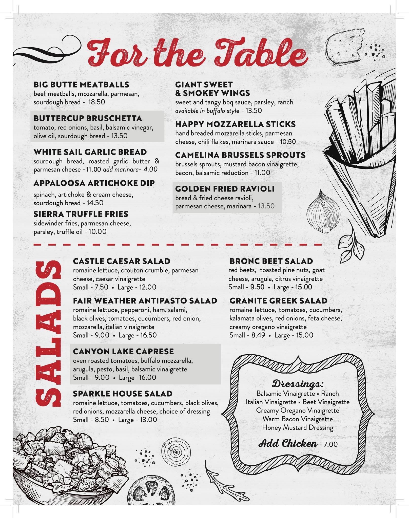 Menu at PZA pizzeria, Canyon Lake