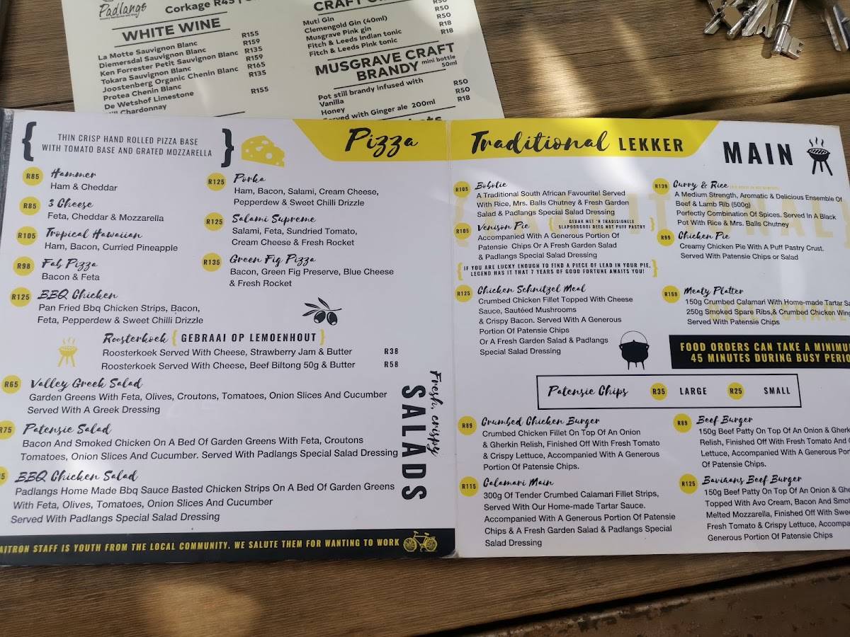 Menu at Padlangs Country Restaurant - Patensie, South Africa
