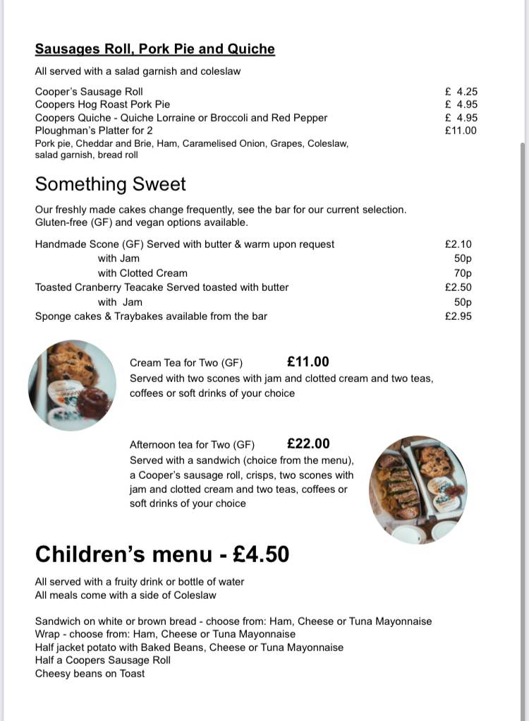 Menu at Palmer's of Shrewsbury cafe, Shrewsbury