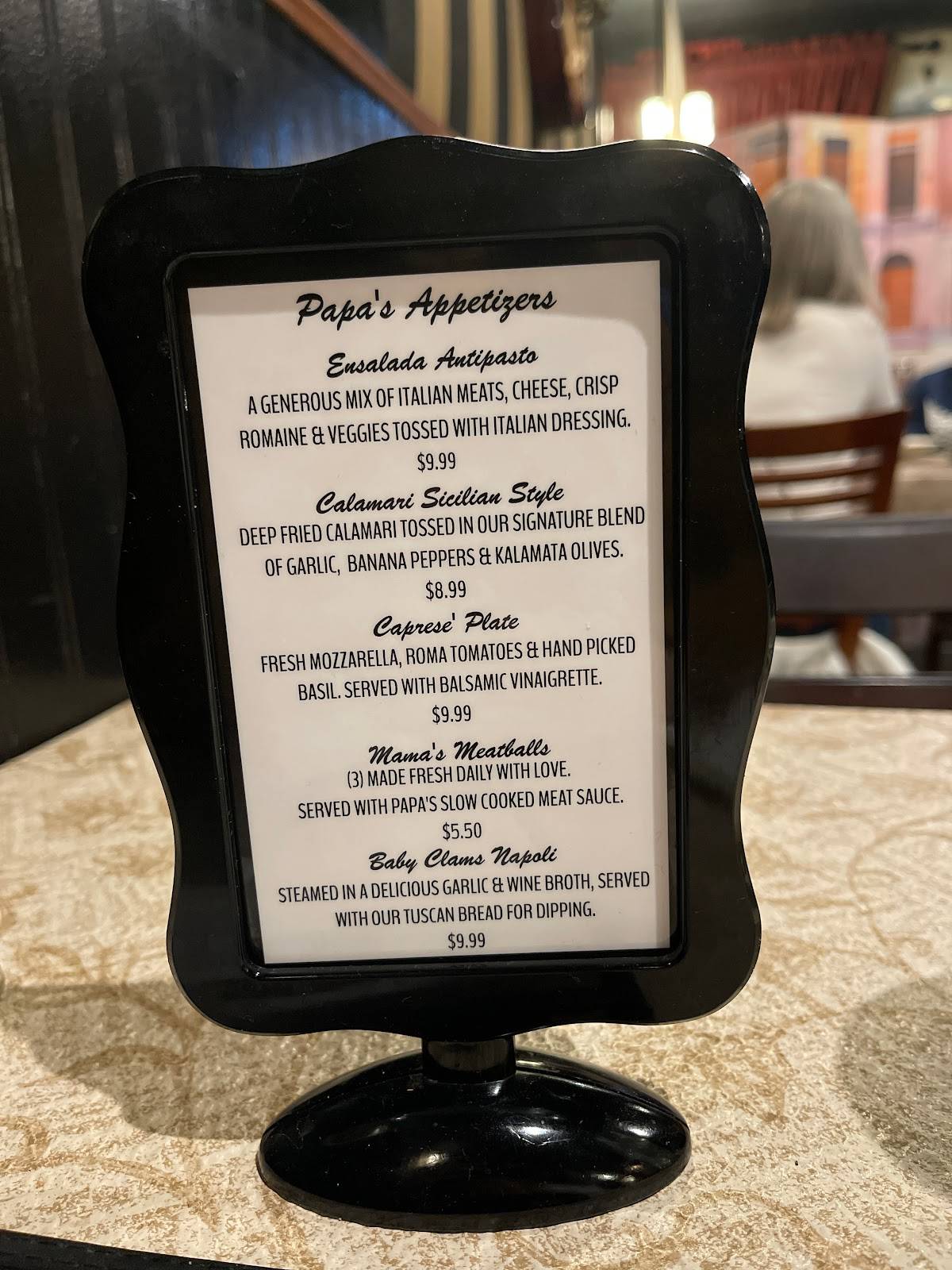 Menu at Papa's Italian Restaurant, Prescott, 129 1/2 N Cortez St