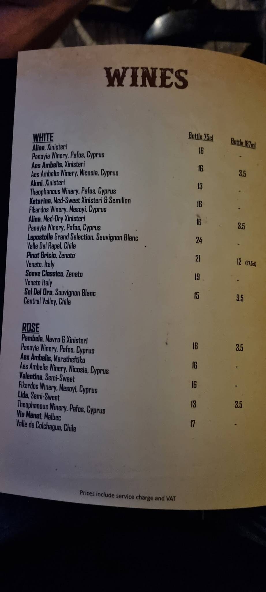 Menu at Pambis Diner, Paphos, Taksiarhon Ave