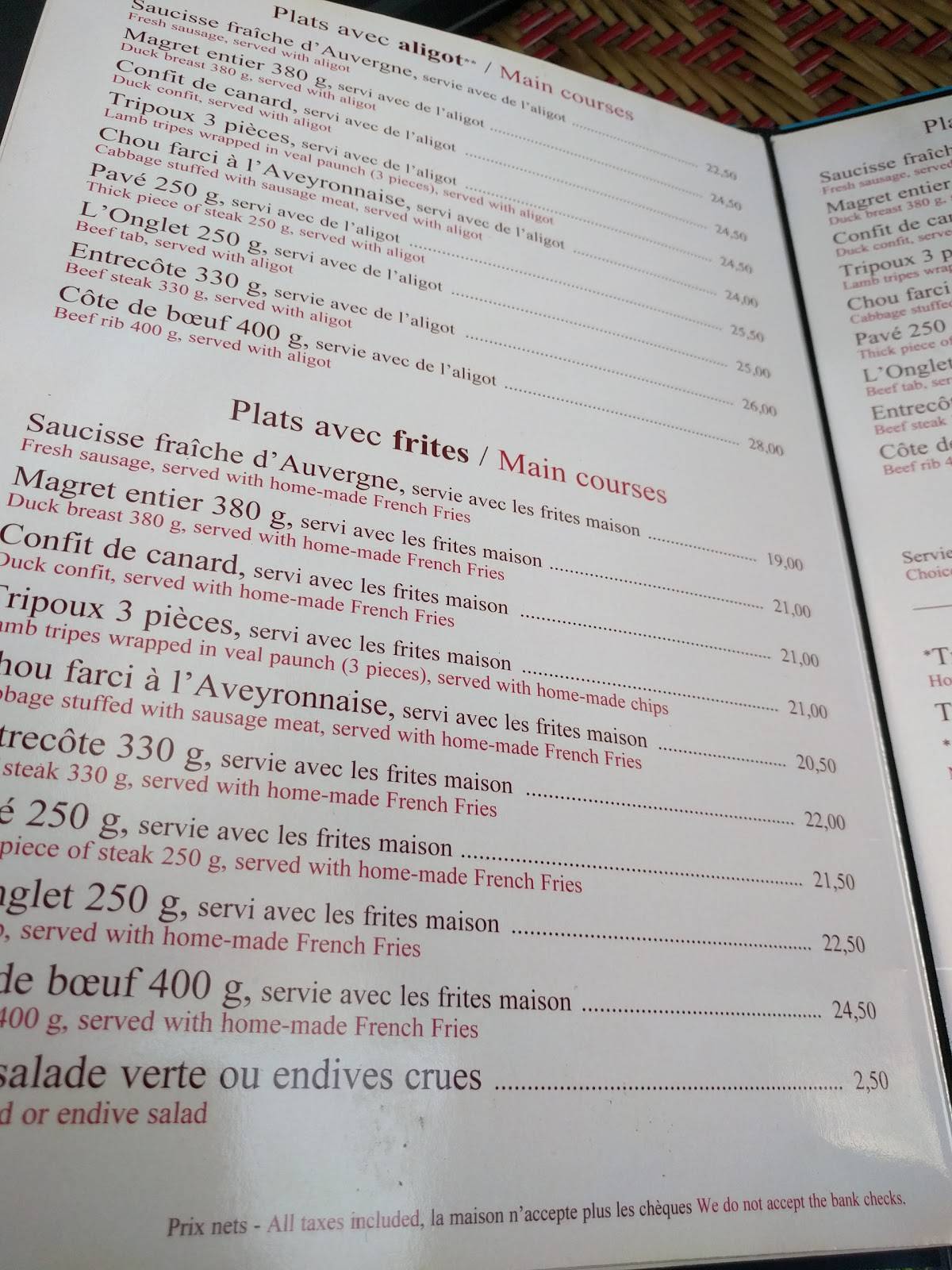 Menu au Le Plomb du Cantal Rive Droite restaurant, Paris, 4 Boulevard ...