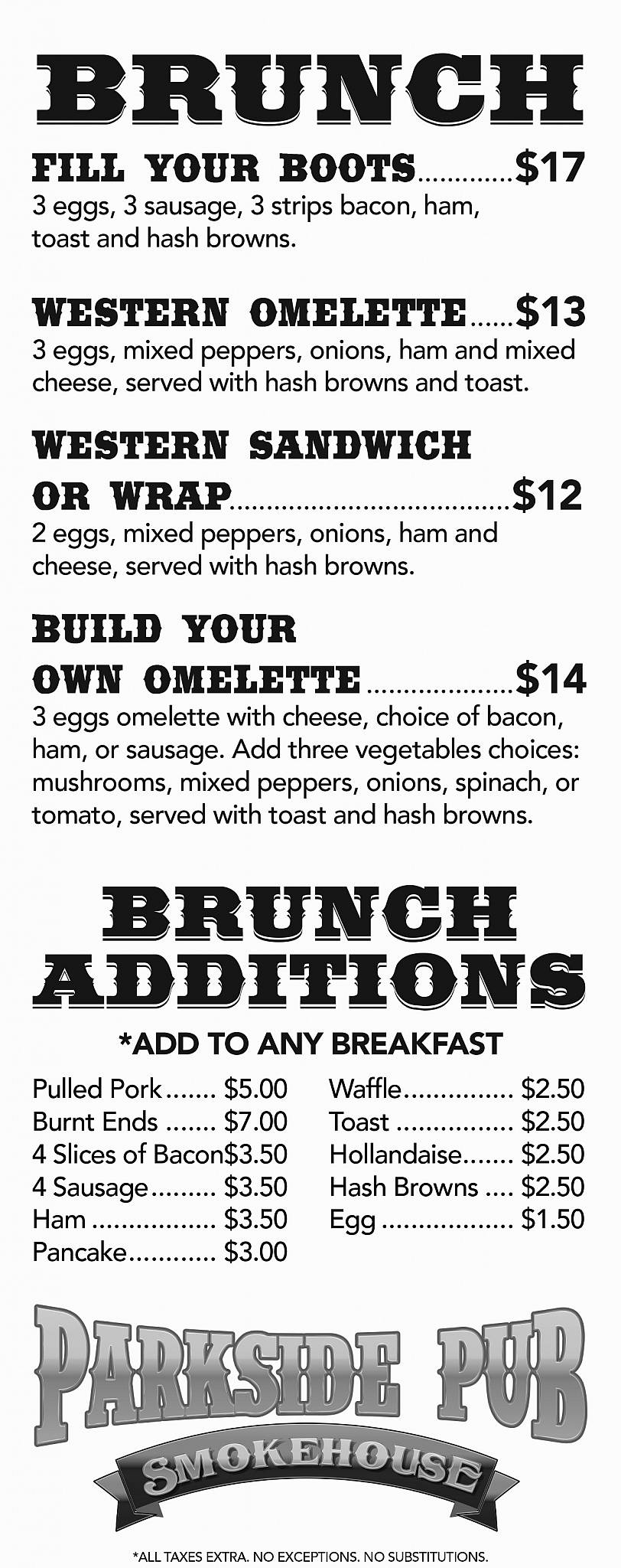 Menu at Parkside Pub & Smokehouse, Dartmouth, 14 Highfield Park Dr