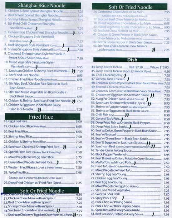 Menu at Parkway kitchen restaurant, Richmond Hill, 670 7
