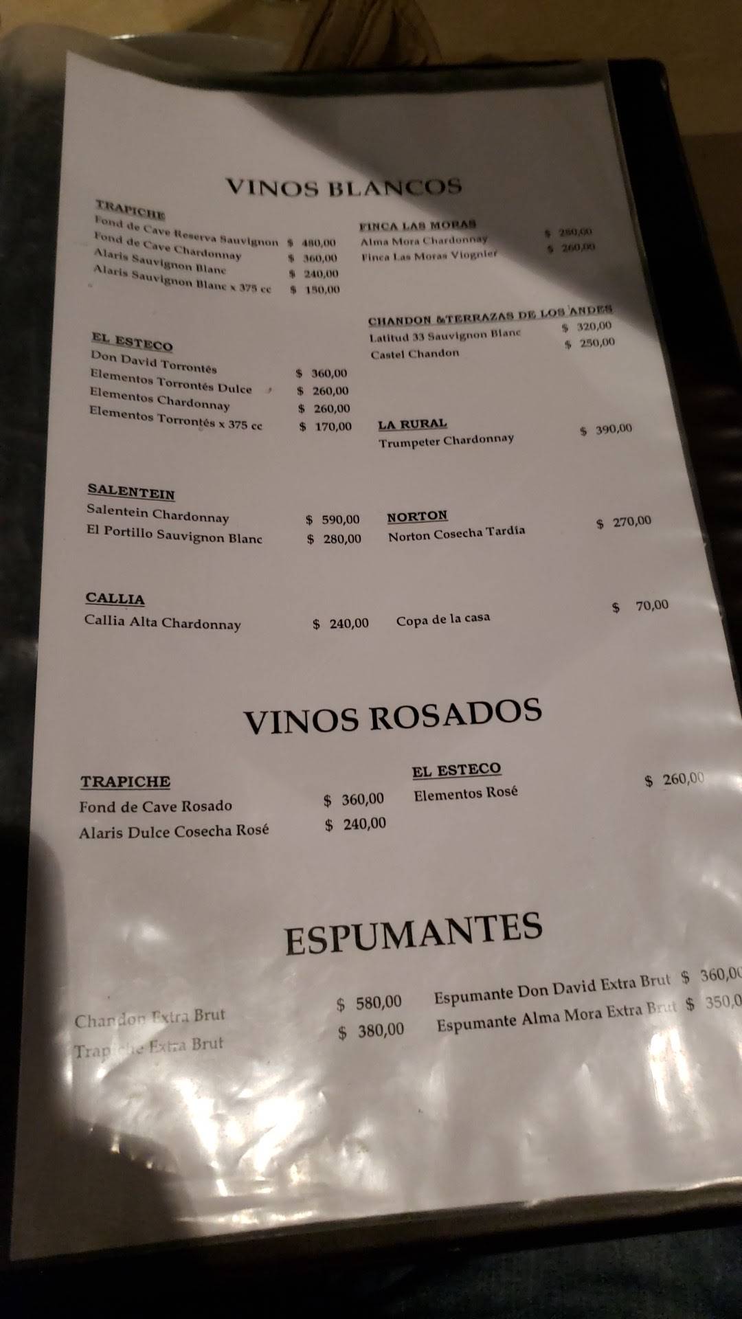 Carta de parrilla La Nelly, Olivos