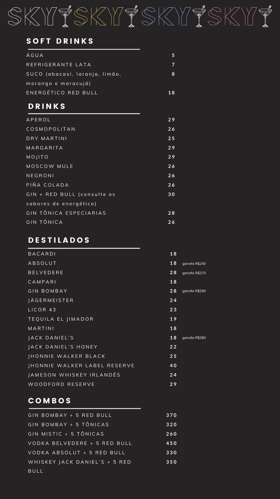 Menu em Sky Bar & Cozinha - Rooftop, Passo Fundo