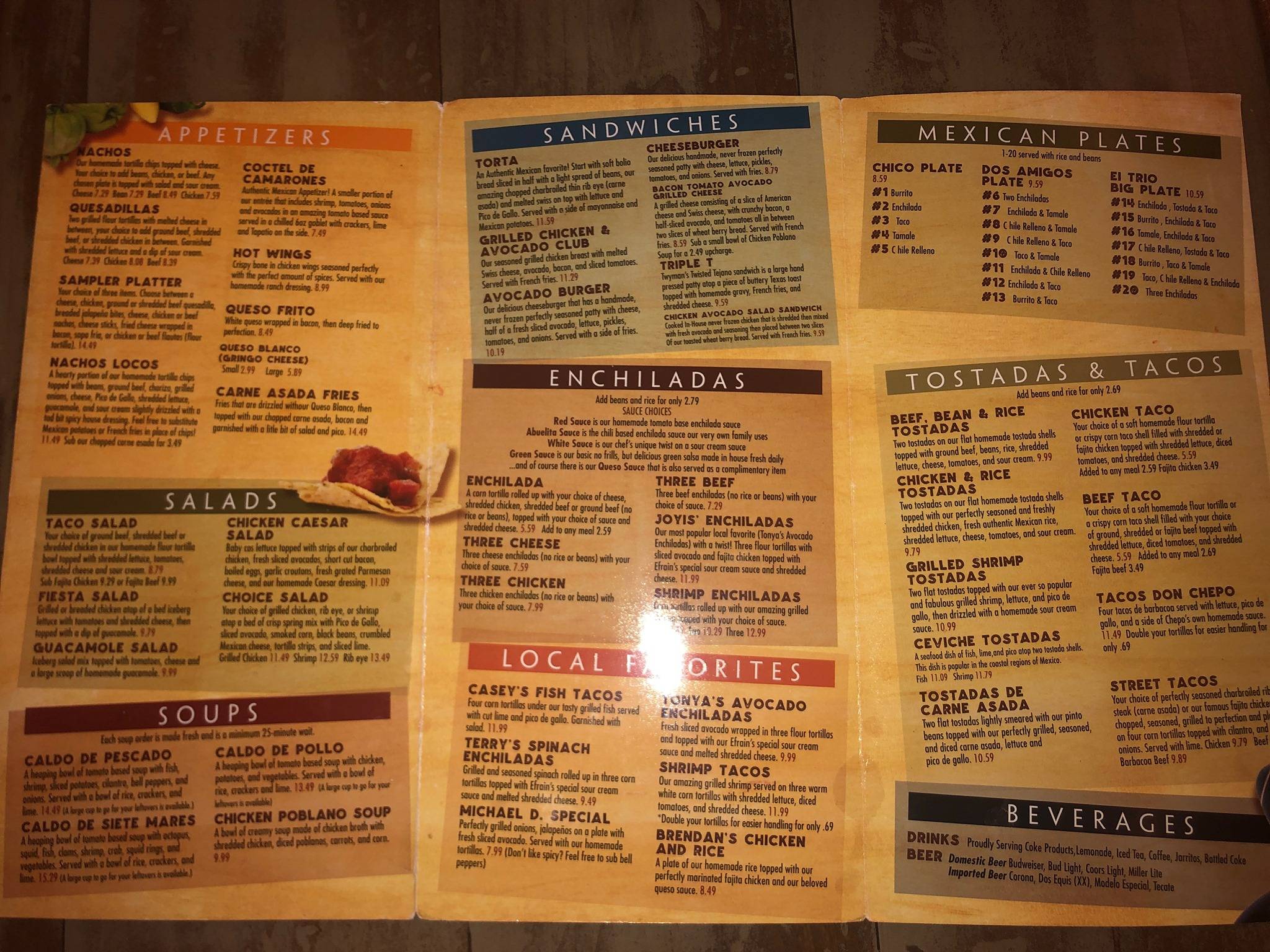 Menu at Pedro's Mexican Food restaurant, Elk City