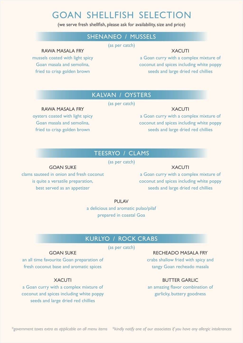 Menu at Peep Kitchen, Bambolim, Risara Luxury