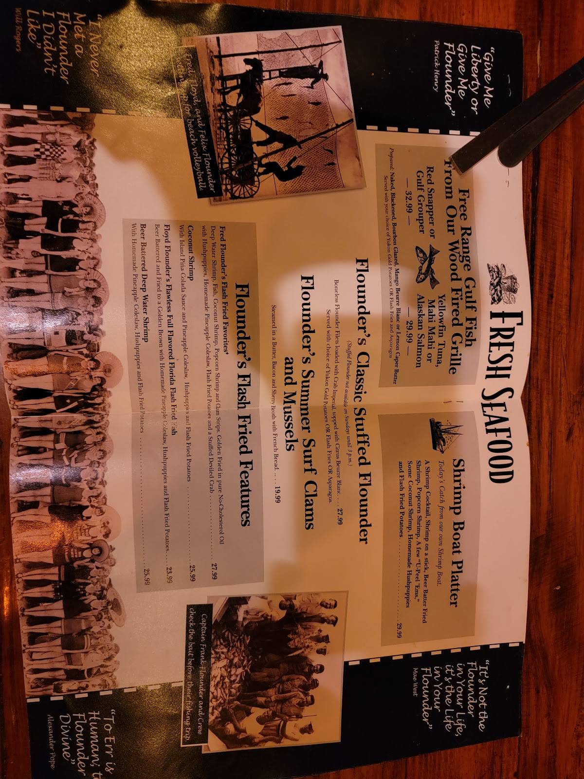 Menu at Flounder's Chowder House pub & bar, Pensacola Beach