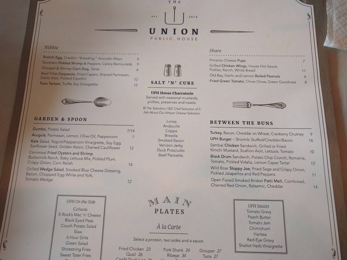 Menu at Union Public House, Pensacola, 36 E Garden St